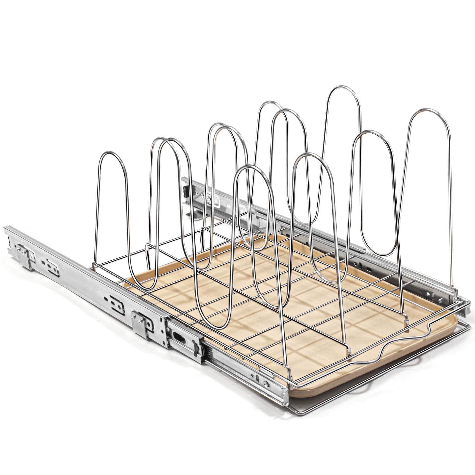 Pull Out Pot and Pan Organizer for Cabinet, Slide Out Pans and Pots Lid Holder Cutting Board Organizer (Include Water Tray)