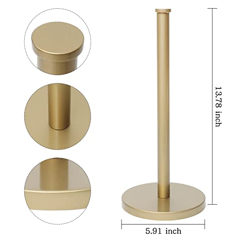 Swallowliving Gold Paper Towel Holder Countertop, Modern Weighted Vertical Paper Towel Stand for Kitchen Counter Top, Farmhouse Free Standing Paper Roll Holder Dispensers