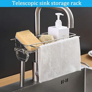 sponge holder for kitchen sink, stainless steel rotatable storage rack, Hanging Faucet Stand, with silicone cleaning brush, suitable for t in kitchen, bathroom,etc. (Faucet Rack with Towel Rack)