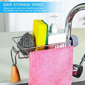 sponge holder for kitchen sink, stainless steel rotatable storage rack, Hanging Faucet Stand, with silicone cleaning brush, suitable for t in kitchen, bathroom,etc. (Faucet Rack with Towel Rack)