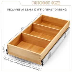 Pull Out Cabinet Drawer Organizer, Sliding Bamboo Wood Storage Rack Organization, Gliding Cupboard Shelf for Kitchen, Pantry, Slide Out Spice Rack Container Lid Organizer with Dividers, 20.5''W x