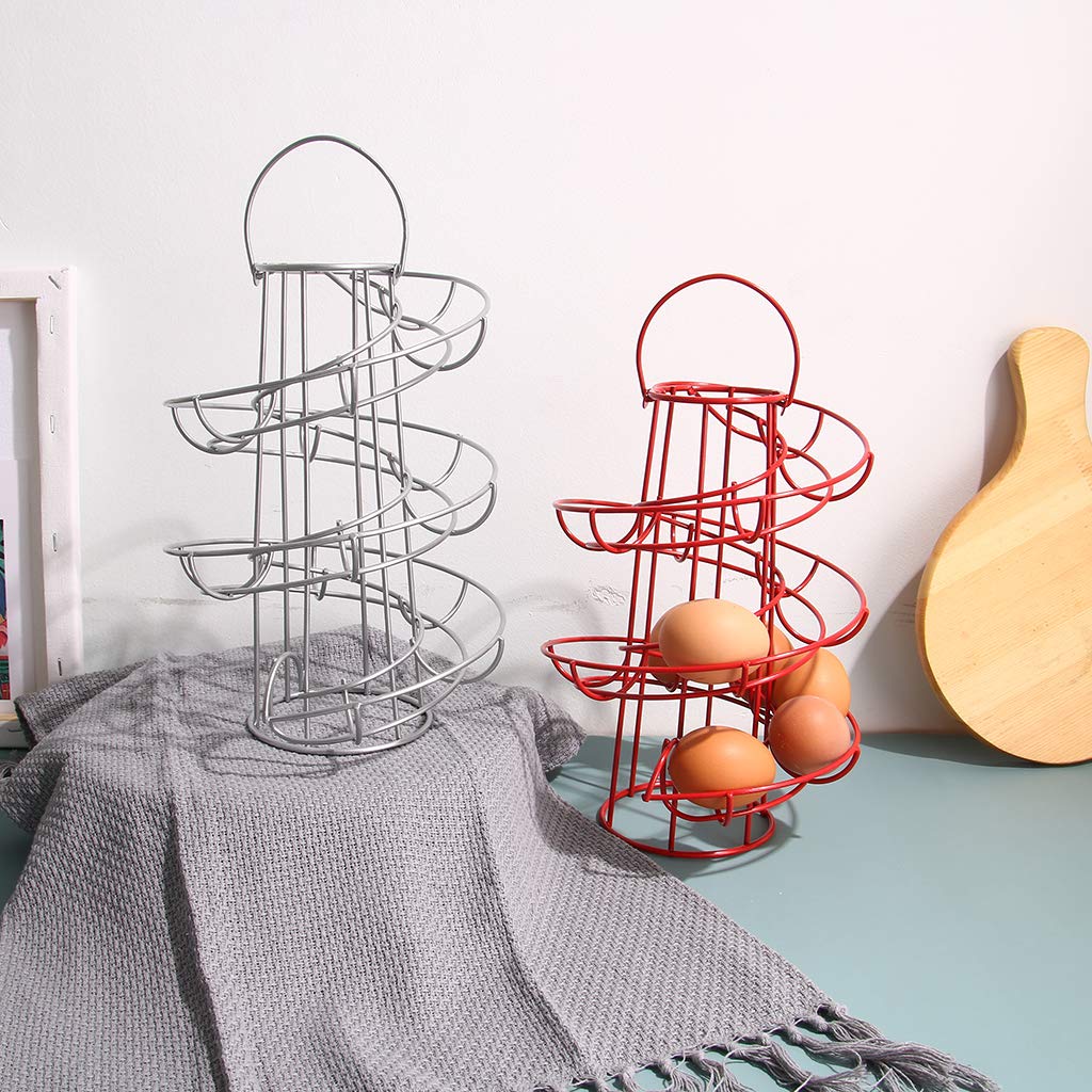 Fenteer Metal Egg Wire Rack Egg Spiral Rack Storage Dispenser,Fruit Display Holder Storage Rack,Kitchen Design Accessory Storage Tool, Red, 18x30.5cm