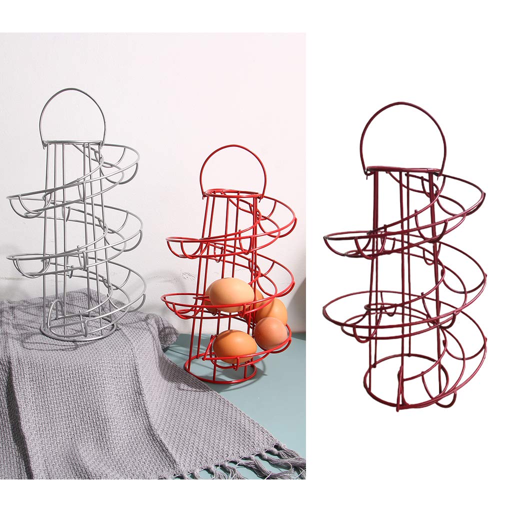 Fenteer Metal Egg Wire Rack Egg Spiral Rack Storage Dispenser,Fruit Display Holder Storage Rack,Kitchen Design Accessory Storage Tool, Red, 18x30.5cm