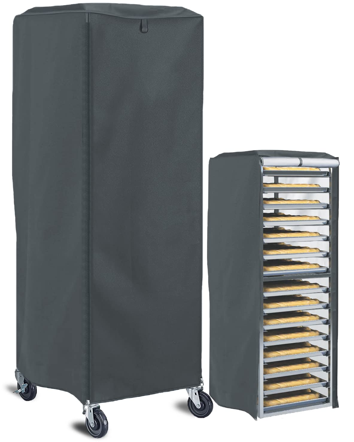 Sealcover Bun Pan Rack Cover, 23x28x64in Grey, High Density Waterproof and Dustproof Bread Rack Cover, Bakery Single Rack Covers.