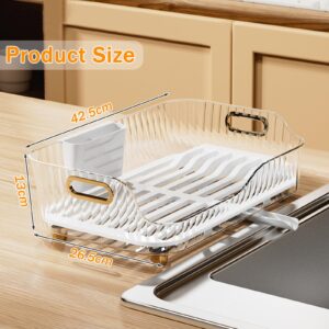 Dish Drying Rack with Drainboard, Kitchen Dish Drainer Rack in Sink, Dish Rack for Kitchen Counter Cabinet with Adjustable Swivel Spout, Removable Plastic Drainer Tray with Utensil Holder. (Clear)