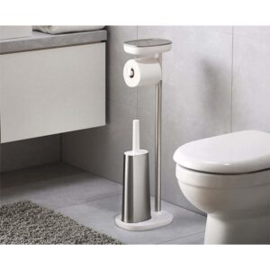 Joseph Joseph 70519 EasyStore Butler Toilet Paper Holder Stand and Flex Toilet Brush with Shelf and Drawer, Stainless Steel