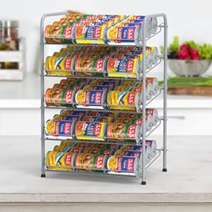 HEOMU 5 Tier Can Rack Organizer, Can Storage Dispenser Holder, Canned Food Storage Organizer for Kitchen Pantry Cabinets Organization and Storage, Silver