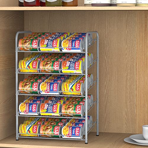 HEOMU 5 Tier Can Rack Organizer, Can Storage Dispenser Holder, Canned Food Storage Organizer for Kitchen Pantry Cabinets Organization and Storage, Silver