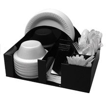 paper plate and bowl barbecue holder napkin dispenser knife fork spoon organizer, bbq or picnic caddy (3014)