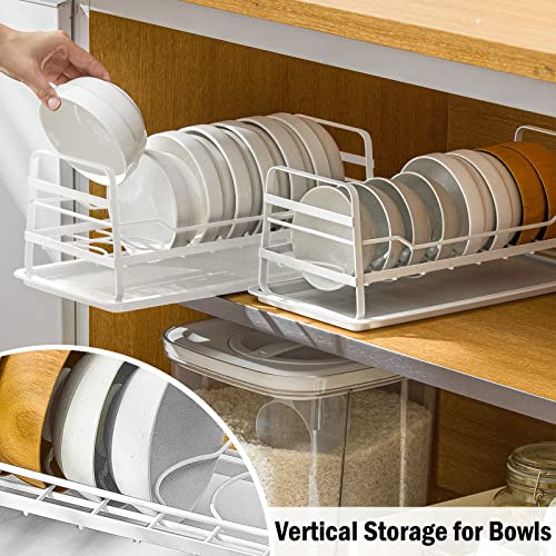 Poeland Bowl Rack with Drip Tray, Pantry Cabinet Organizer Rack for Kitchen Counter Cupboard