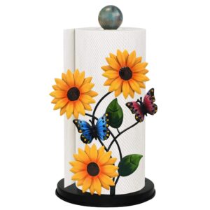 metal sunflower paper towel holder, kitchen sunflower decor accessories, art decorative rolls holder countertop for standard or jumbo-sized rolls organization & storage