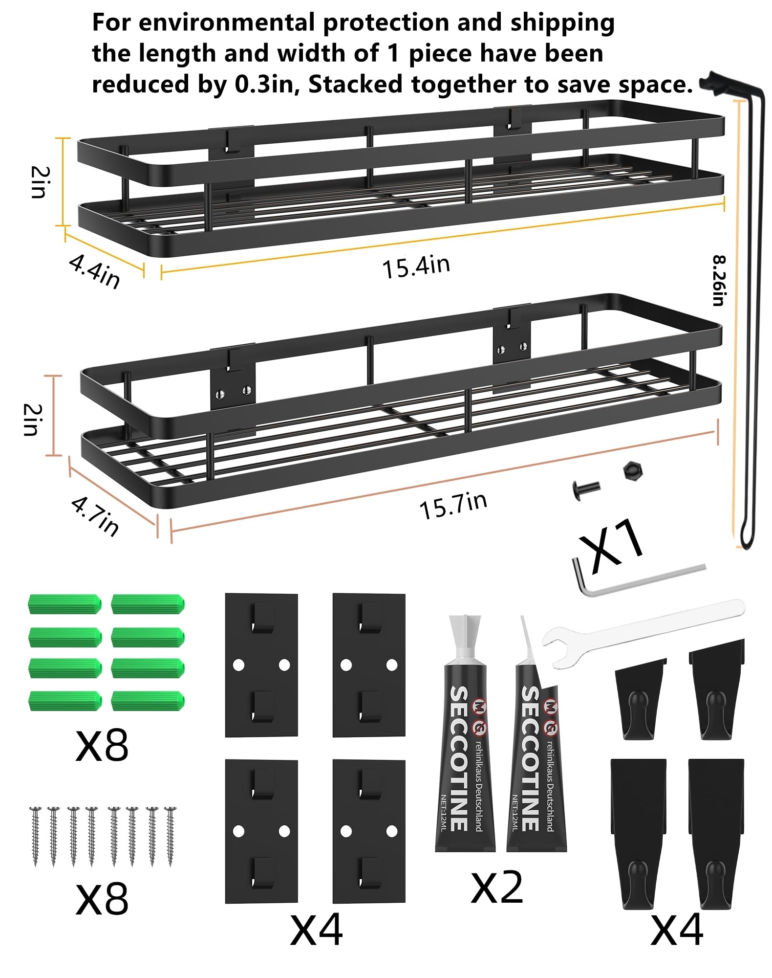 2Pack 15.7in Spice Rack Wall Mount and 2Pack Magnetic Paper Towel Holder