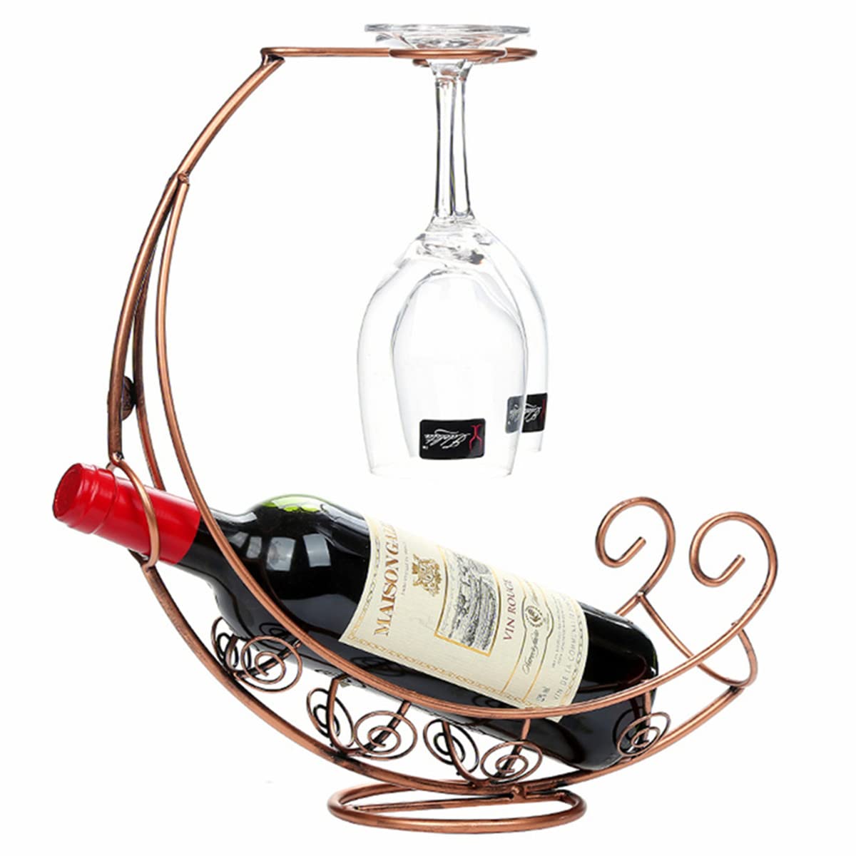 Hongiuia Wine Glass Rack - Metal Wine Bottle rRack Standing Display Rack, Desktop Stemware Storage Rack, Pirate Ship - Bronze