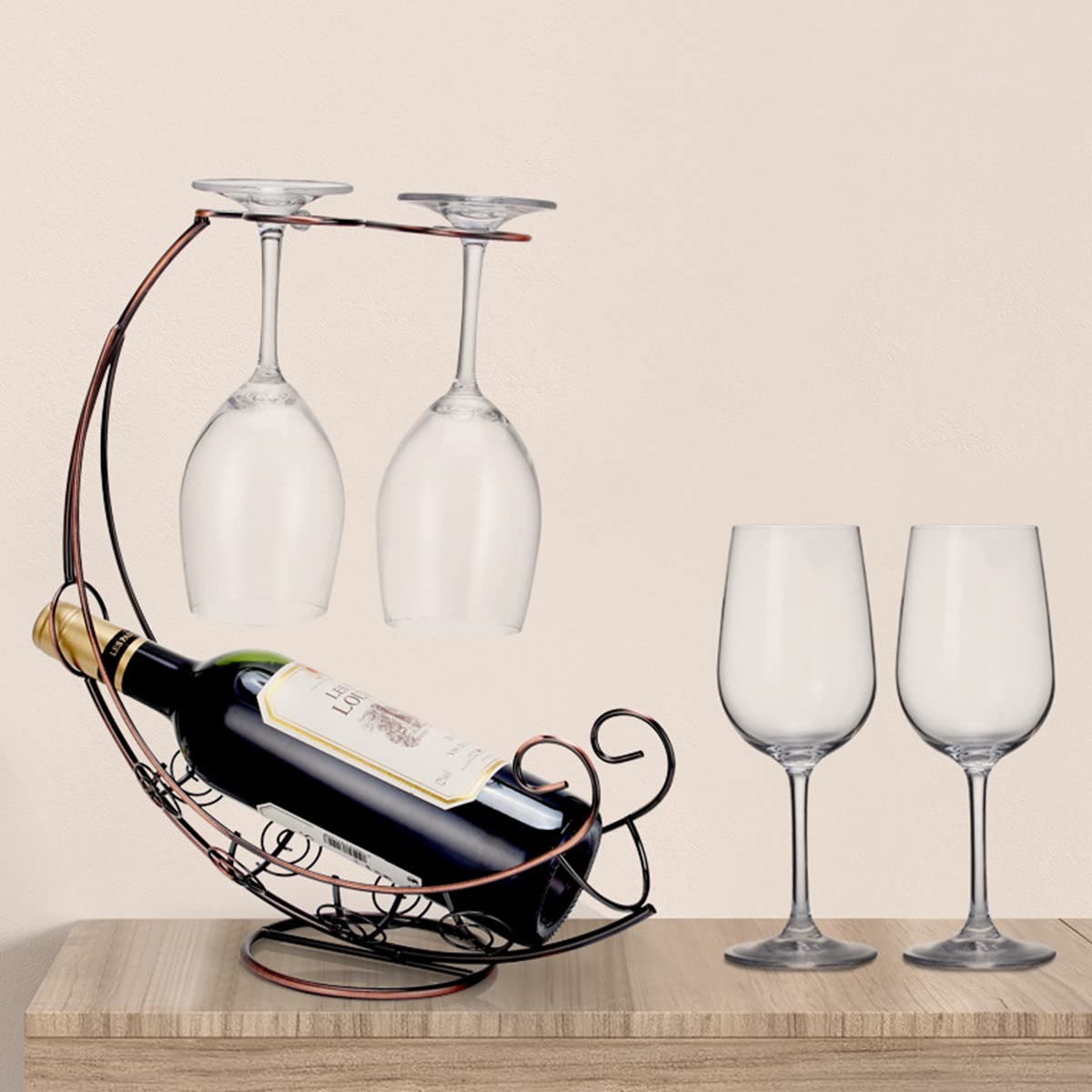 Hongiuia Wine Glass Rack - Metal Wine Bottle rRack Standing Display Rack, Desktop Stemware Storage Rack, Pirate Ship - Bronze