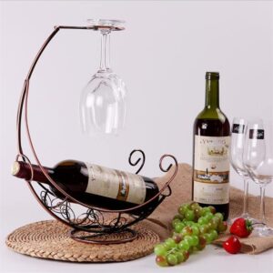 Hongiuia Wine Glass Rack - Metal Wine Bottle rRack Standing Display Rack, Desktop Stemware Storage Rack, Pirate Ship - Bronze