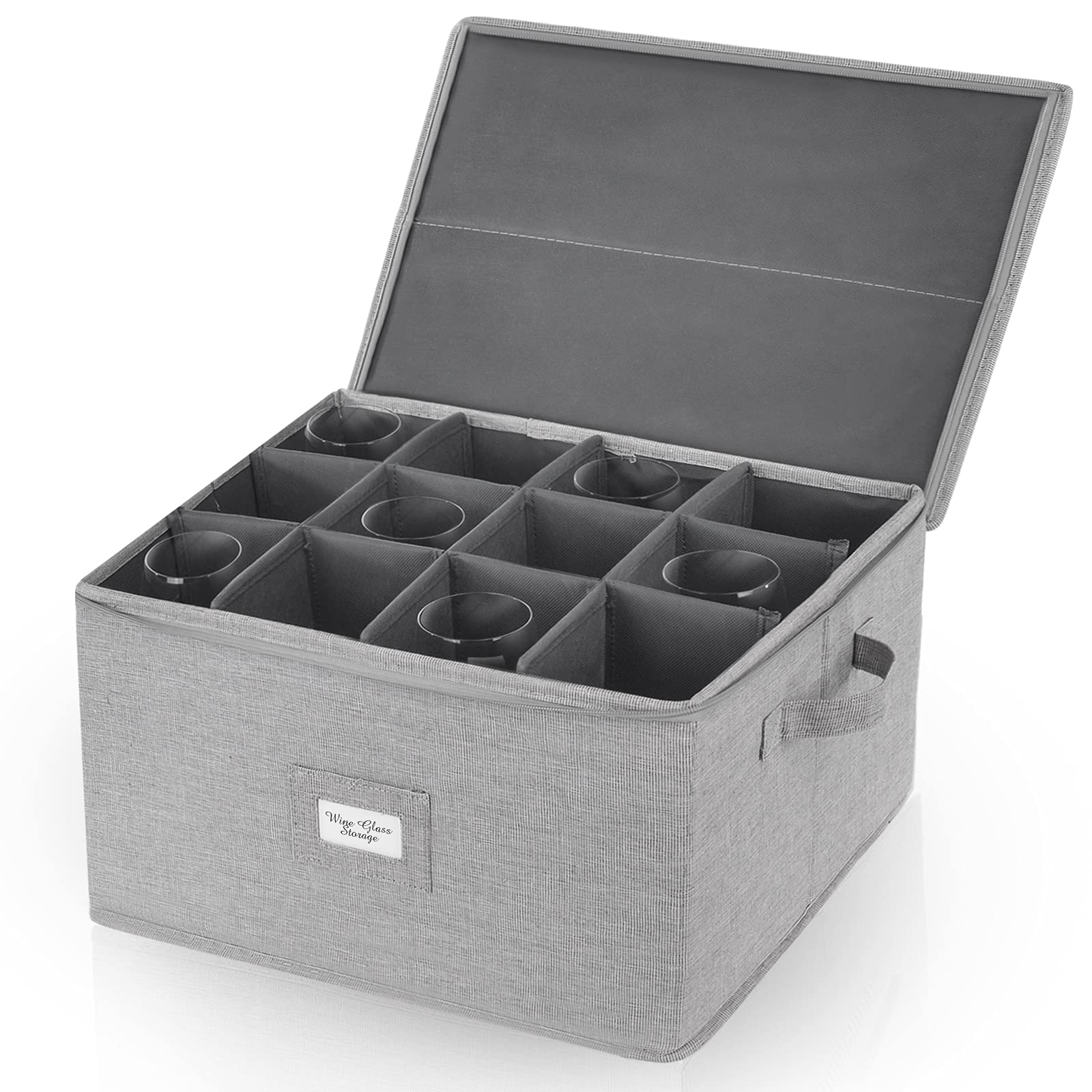 IN.DI&IN.WE Wine Glass Storage Container Stemware,China Storage Containers Set Chest,Wine Glasses containers Case for protect Cocktails and Crystal Glassware Hard Shell moving Box (Grey)