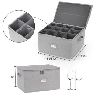 IN.DI&IN.WE Wine Glass Storage Container Stemware,China Storage Containers Set Chest,Wine Glasses containers Case for protect Cocktails and Crystal Glassware Hard Shell moving Box (Grey)