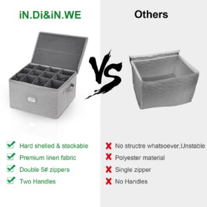 IN.DI&IN.WE Wine Glass Storage Container Stemware,China Storage Containers Set Chest,Wine Glasses containers Case for protect Cocktails and Crystal Glassware Hard Shell moving Box (Grey)