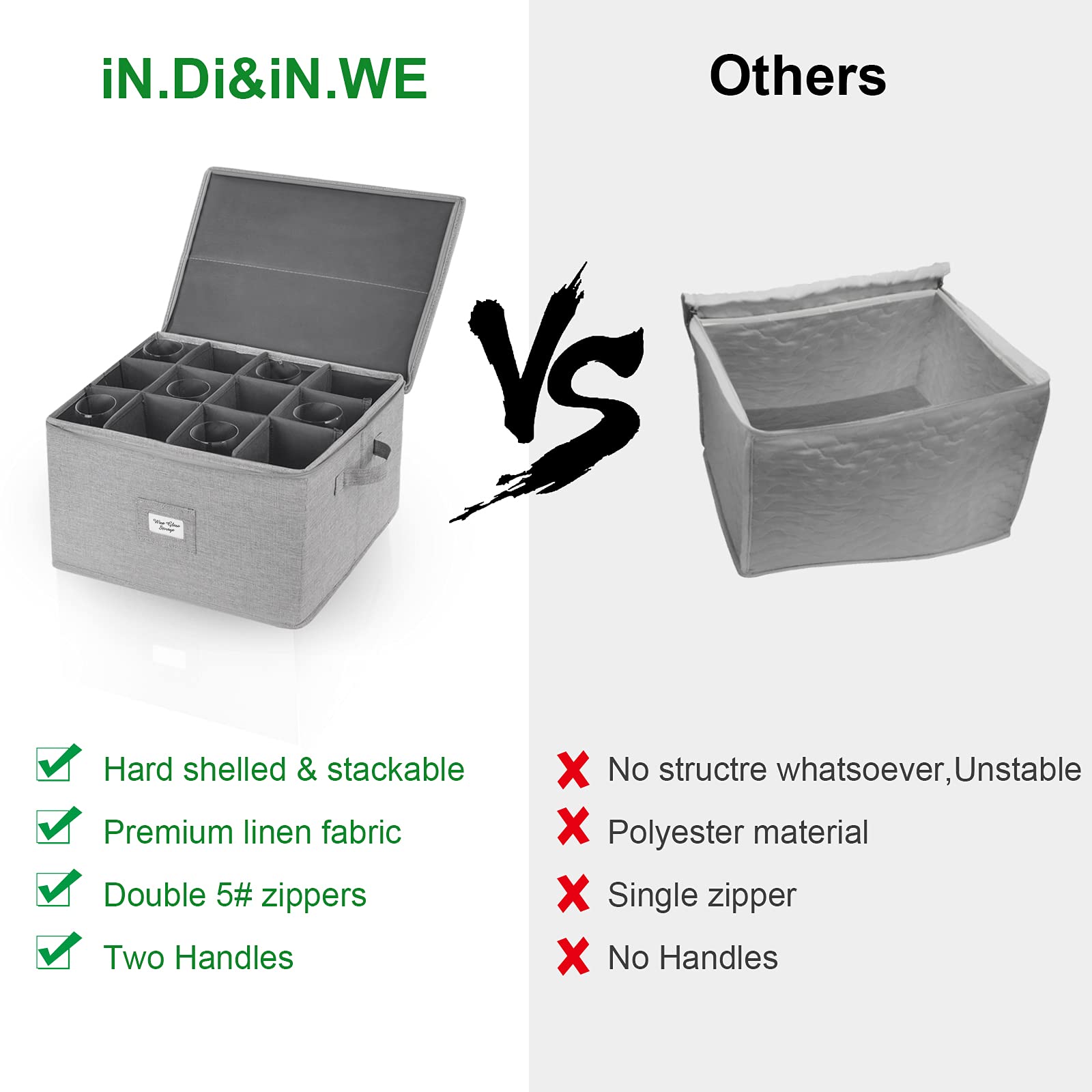 IN.DI&IN.WE Wine Glass Storage Container Stemware,China Storage Containers Set Chest,Wine Glasses containers Case for protect Cocktails and Crystal Glassware Hard Shell moving Box (Grey)