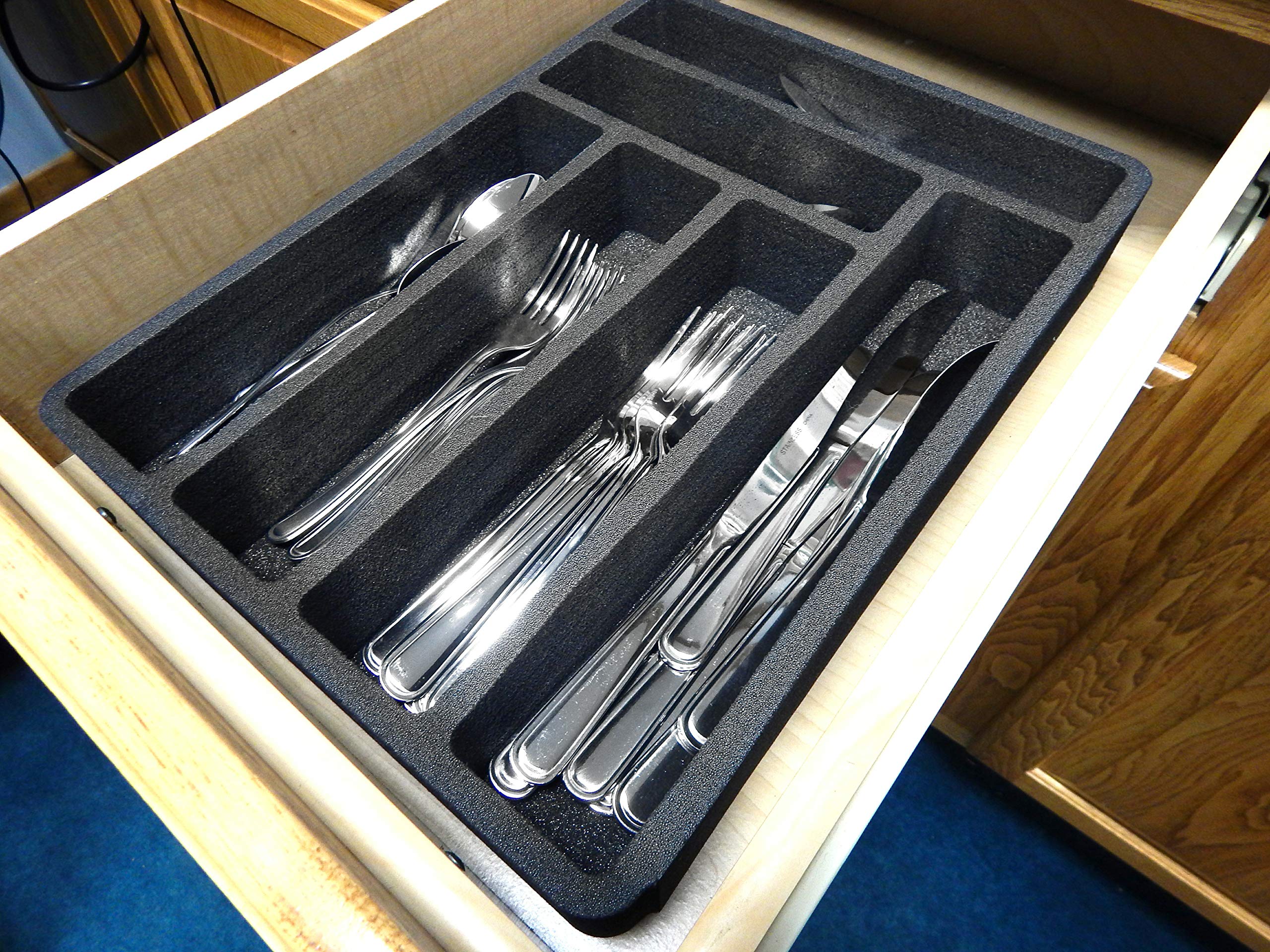 Red Hound Auto Silverware Drawer Organizer 6 Slot Organizational System Utensil Flatware Dividers for Forks Knives RV Non-Slip Tray 15 x 11 x 2.25 Inches Extra Deep Waterproof