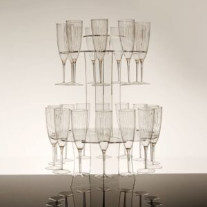 TABLECLOTHSFACTORY 3-Tier Round Clear 21" Acrylic Champagne Glasses Flutes Display Stand, Wine Glass Rack Tower - Holds 23 Stemware + 1 Bottle