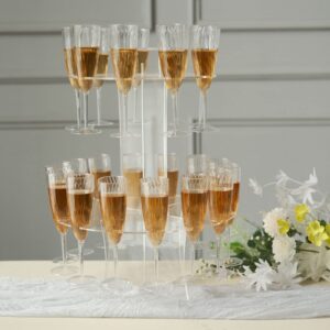 TABLECLOTHSFACTORY 3-Tier Round Clear 21" Acrylic Champagne Glasses Flutes Display Stand, Wine Glass Rack Tower - Holds 23 Stemware + 1 Bottle