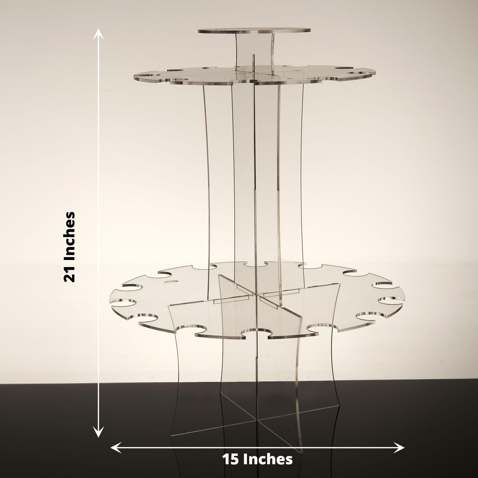 TABLECLOTHSFACTORY 3-Tier Round Clear 21" Acrylic Champagne Glasses Flutes Display Stand, Wine Glass Rack Tower - Holds 23 Stemware + 1 Bottle