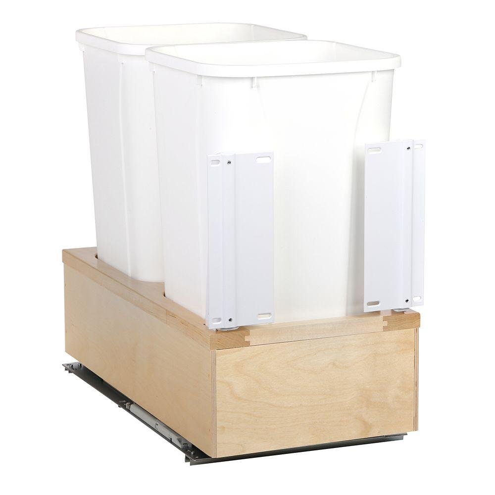 Knape & Vogt 27-Qt. Undermount Soft-Close Double Trash Can, White, Wood