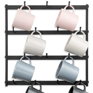 ajart wall-mounted coffee mug holder: 14 hooks square coffee cup rack - metal coffee mug holder organizer your cups