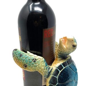 Globe Imports Blue Sea Turtle Resin Wine Bottle Holder, 7.75 Inches Tall