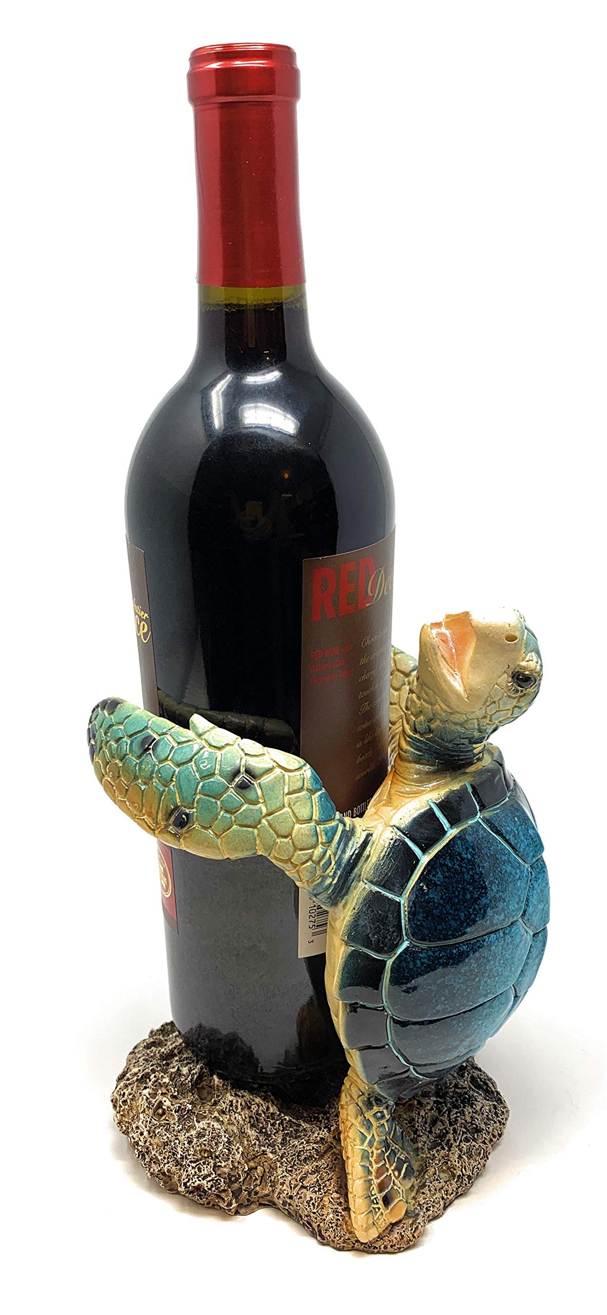 Globe Imports Blue Sea Turtle Resin Wine Bottle Holder, 7.75 Inches Tall