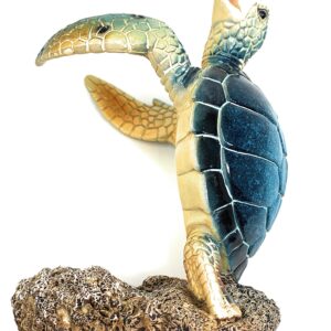 Globe Imports Blue Sea Turtle Resin Wine Bottle Holder, 7.75 Inches Tall