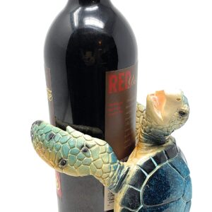 Globe Imports Blue Sea Turtle Resin Wine Bottle Holder, 7.75 Inches Tall