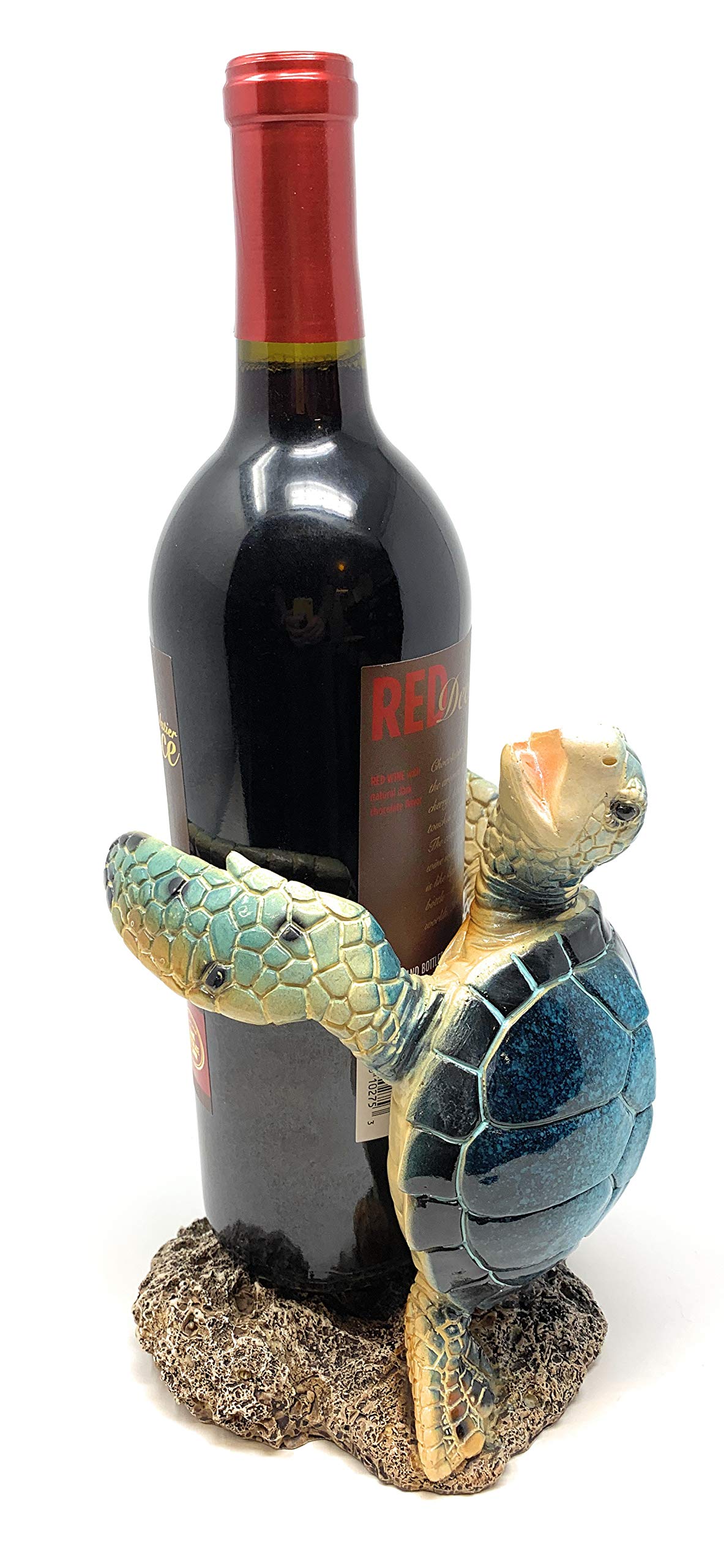 Globe Imports Blue Sea Turtle Resin Wine Bottle Holder, 7.75 Inches Tall