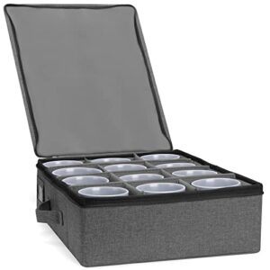 puricon cup mug storage box organizer case, holds 12 coffee mugs tea cups china cups set -grey