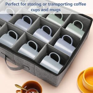 Puricon Cup Mug Storage Box Organizer Case, Holds 12 Coffee Mugs Tea Cups China Cups Set -Grey