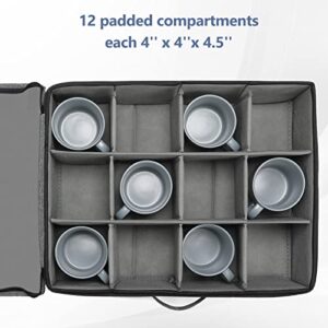 Puricon Cup Mug Storage Box Organizer Case, Holds 12 Coffee Mugs Tea Cups China Cups Set -Grey