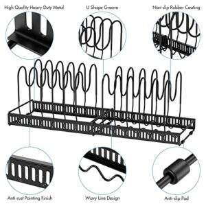 Felibeaco Expandable Pot & Pan Organizers Rack with 10+Dividers, Adjustable Pans & Pots Lid Organizer Holder Rack for Cabinet, Kitchen, Counter, Black