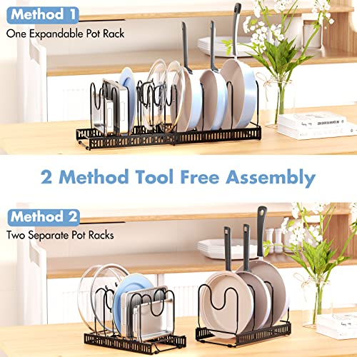 Felibeaco Expandable Pot & Pan Organizers Rack with 10+Dividers, Adjustable Pans & Pots Lid Organizer Holder Rack for Cabinet, Kitchen, Counter, Black