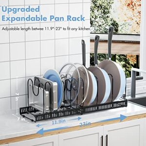 Felibeaco Expandable Pot & Pan Organizers Rack with 10+Dividers, Adjustable Pans & Pots Lid Organizer Holder Rack for Cabinet, Kitchen, Counter, Black