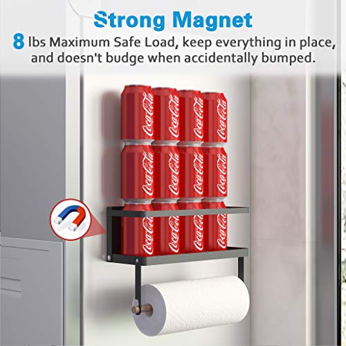 Magnetic Spice Rack, THIPOTEN 2-in-1 Foldable Strong Magnetic Shelf with Paper Towel Holder, Perfect Space Saver for Small Kitchen/Apartment, Easy to Install on The Side of Refrigerator(Black)