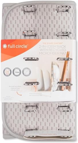 Full Circle Shape Shifter Kitchen Sink Accessories, Recycled Microfiber Dish Mat + Rack, Gray