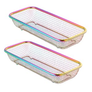 tupmfg silverware organizer for kitchen drawer utensil cutlery tray, stainless steel storage basket for flatware,set of 2, rainbow