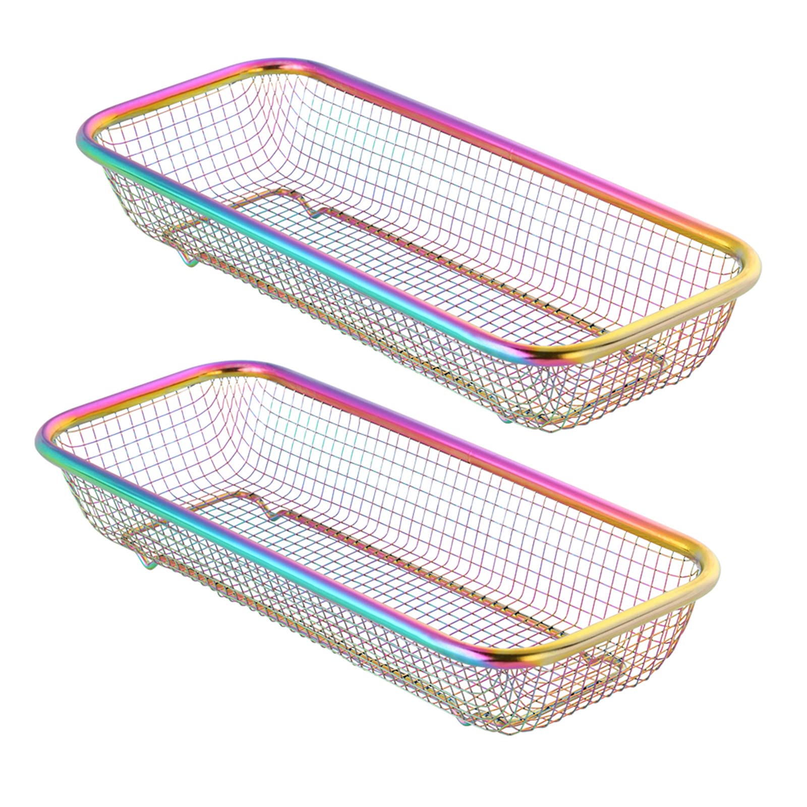 TUPMFG Silverware Organizer for Kitchen Drawer Utensil Cutlery Tray, Stainless Steel Storage Basket for Flatware,Set Of 2, Rainbow