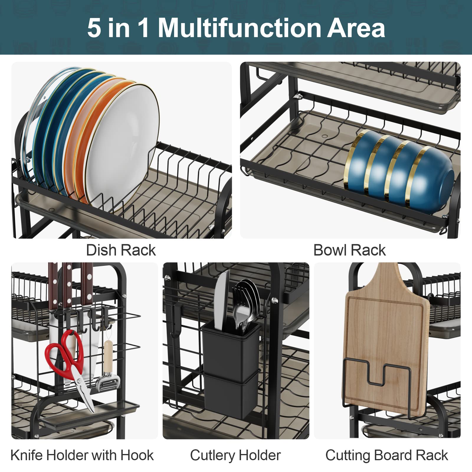 iSPECLE Sink Caddy and Dish Drying Rack 2 Tier Dish Rack and Kitchen Sponge Holder with Drain Tray, Bundles Sales, 2 Packs