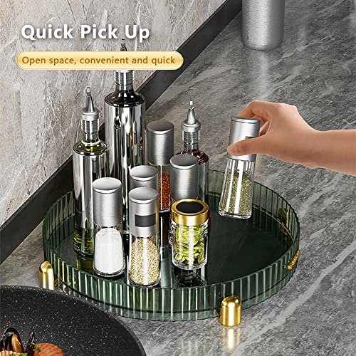 360° Rotating Lazy Susan Organizer, 11" Large Green Turntable Organizer for Spice Rack, Cabinet, Kitchen Countertop Cupboard, Acrylic Bathroom Counter Organizer for Cosmetics, Candle, Lotion Bottle