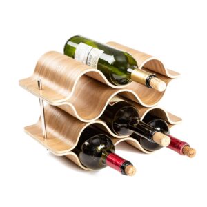 Asian Home 6 Bottle 4-Tier Wave Desktop Wine Rack Freestanding Countertop Bottle Holder for Wine Storage, Wood, Modern and Minimalist