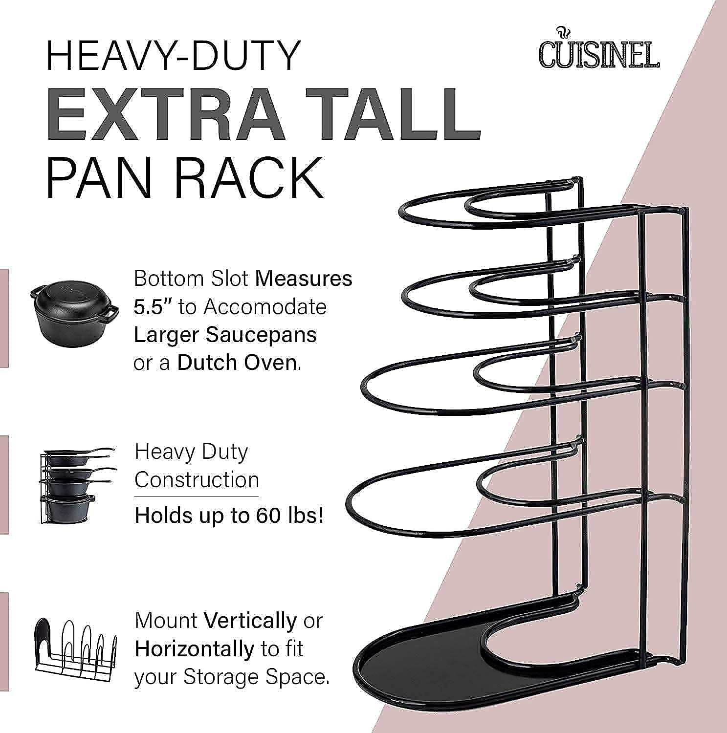 Heavy Duty Pan Organizer - 12" + 15"-Tall - 5 Tier Rack - Holds up to 50 LB - Holds Cast Iron Skillets, Griddles and Shallow Pots - Durable Steel Construction - Kitchen Storage - No Assembly Required