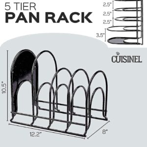 Heavy Duty Pan Organizer - 12" + 15"-Tall - 5 Tier Rack - Holds up to 50 LB - Holds Cast Iron Skillets, Griddles and Shallow Pots - Durable Steel Construction - Kitchen Storage - No Assembly Required