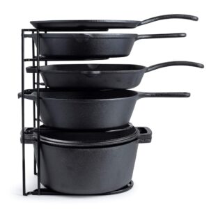 Heavy Duty Pan Organizer - 12" + 15"-Tall - 5 Tier Rack - Holds up to 50 LB - Holds Cast Iron Skillets, Griddles and Shallow Pots - Durable Steel Construction - Kitchen Storage - No Assembly Required